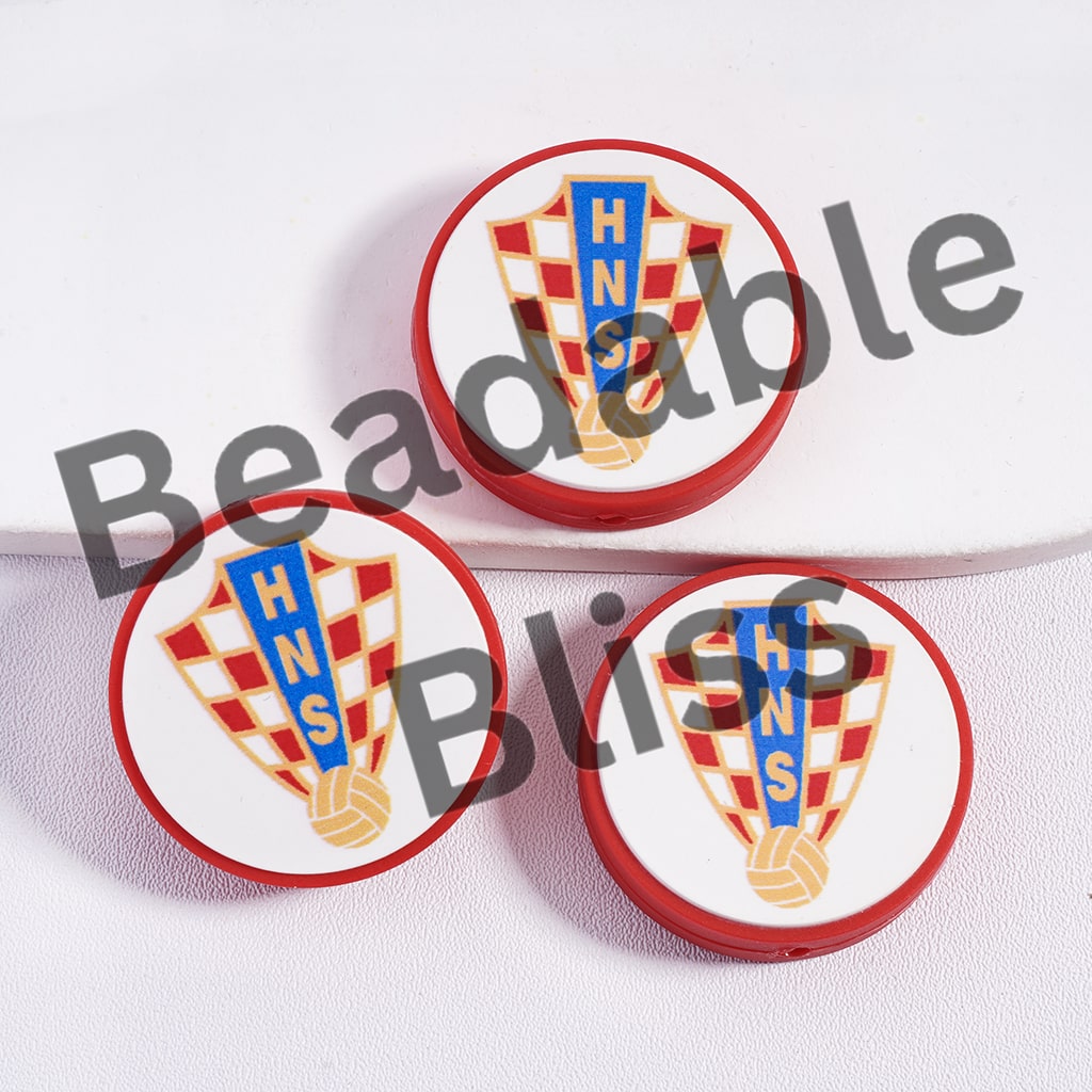 Silicone Focal Beads Croatia Football Soccer Team, Flat Round Shape ...