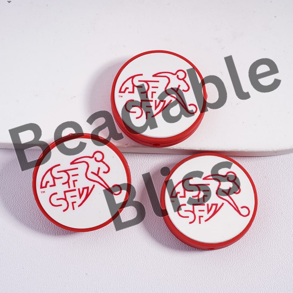 Silicone Focal Beads Switzerland Football Soccer Team, Flat Round Shap ...