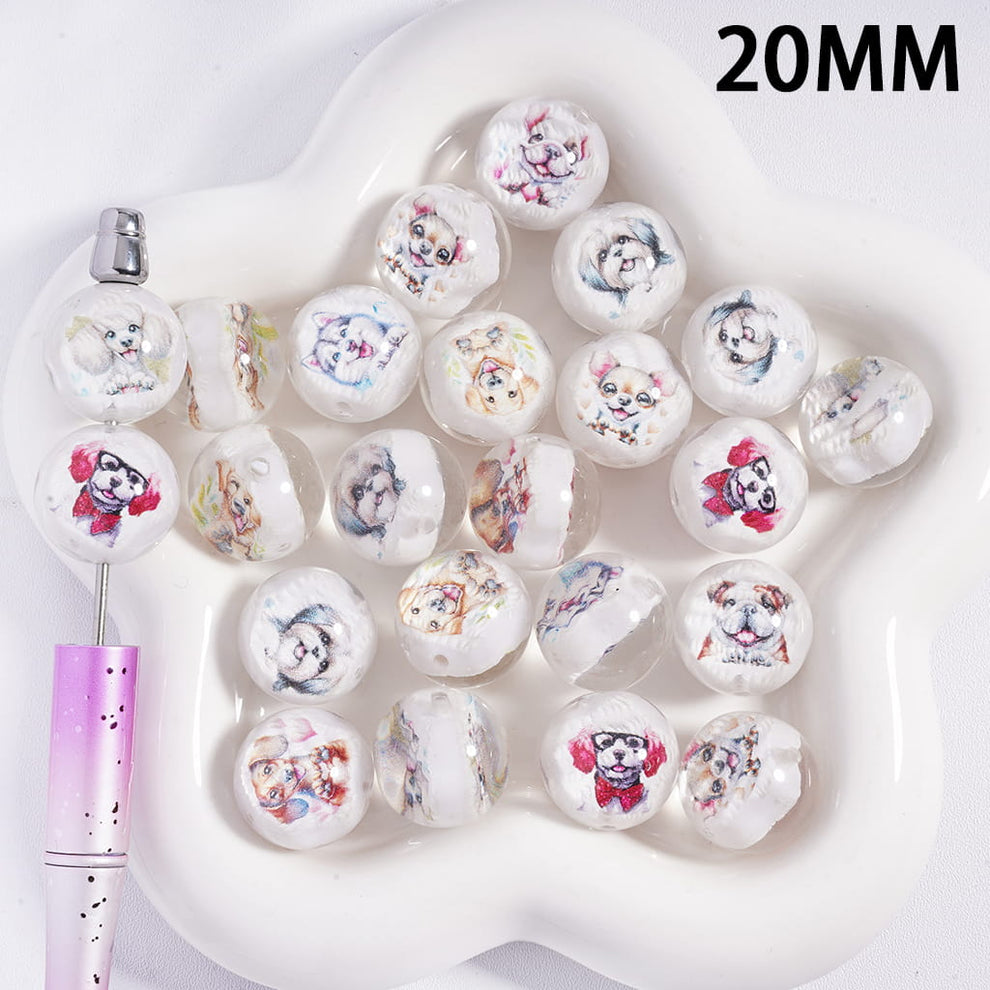 Acrylic Beads with Double Sides Dog Series Embedded Inside Bead, 20MM ...