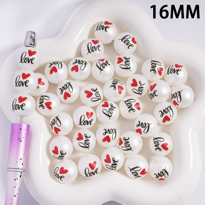 Acrylic Beads for Bracelets with Small Text "love" and Red Heart Valen ...