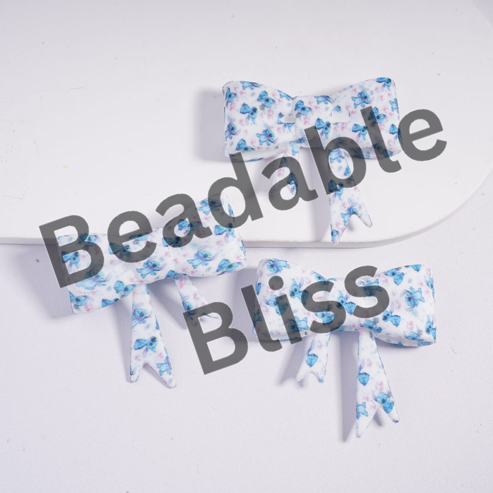 Silicone Focal Beads Soft Bowtie with Blue Monster Character and Pink ...