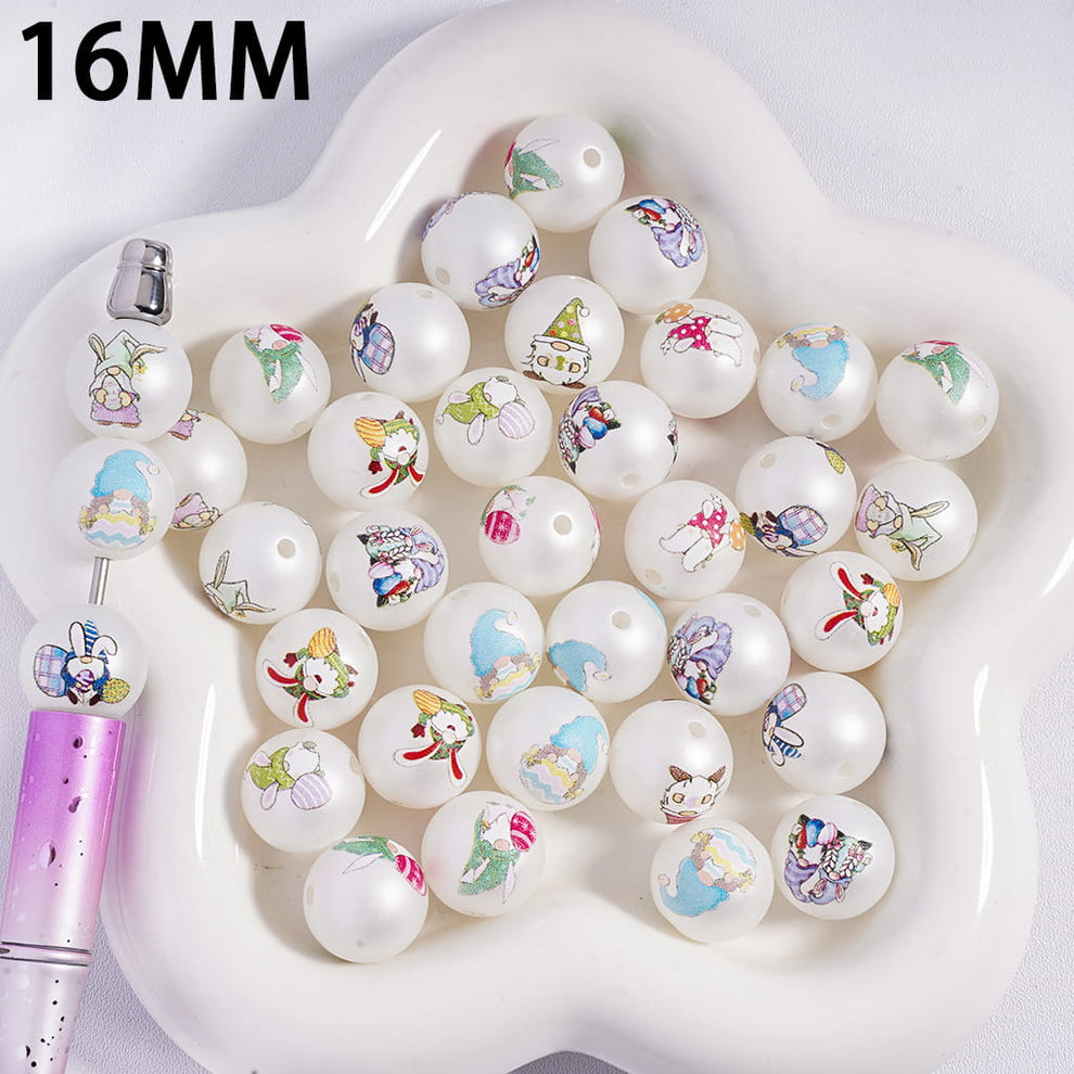 Acrylic Beads for Bracelets with Cute Gnome Holding Colorful Egg Easte ...