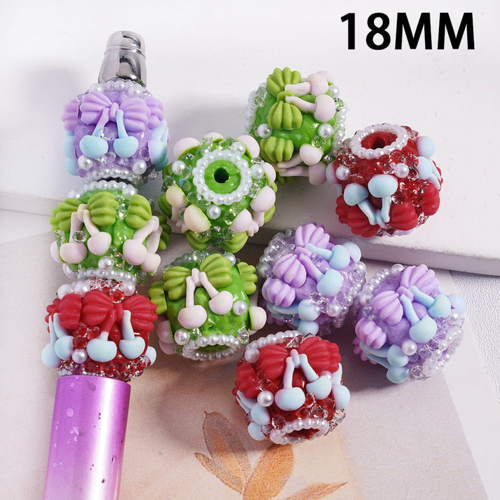 Clay Beads with Various Colors Bowtie and Cherry, White Pearls and Cle ...