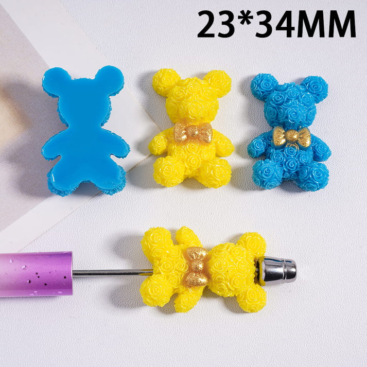 Acrylic Beads Glittery Rose Flower Bear Series with Gold Bowtie, 23*34 ...