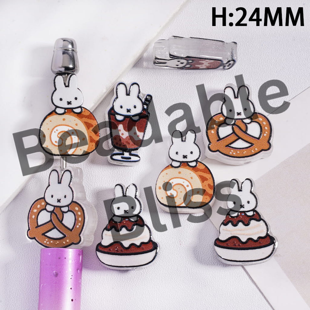Acrylic Beads Classic White Bunny Character and Food Prints Series, He ...