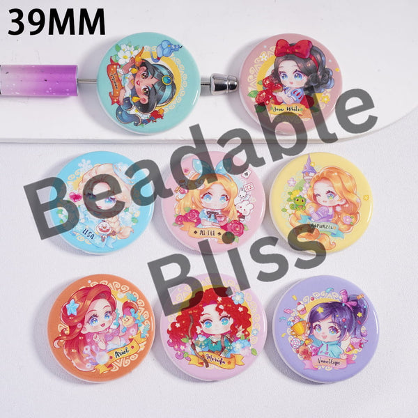 Acrylic Beads with Cute Princess Prints Series, 39MM, Flat Round Shape ...