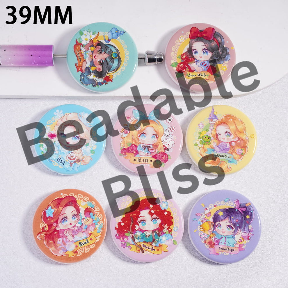 Acrylic Beads with Cute Princess Prints Series, 39MM, Flat Round Shape ...