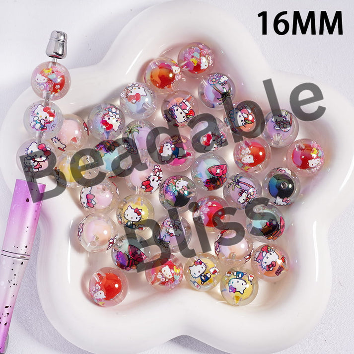 Acrylic Beads for Bracelets UV Coating with Cute Cat Character Prints ...
