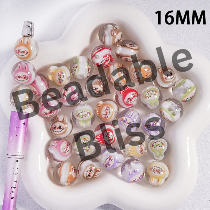 Acrylic Beads for Bracelets with Two Monster Doll Series Embedded Insi ...