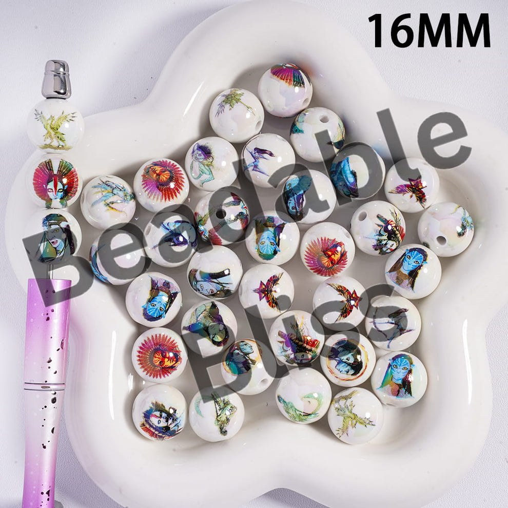 Acrylic Beads for Bracelets UV Coating Blue Man Character Series, 16MM ...