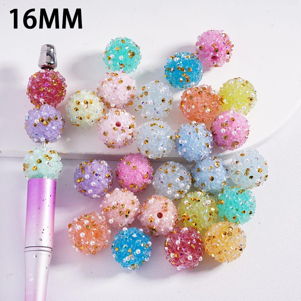 Sugar Beads Round with Cone Shape Rhinestones and White Pearls, 16MM ...