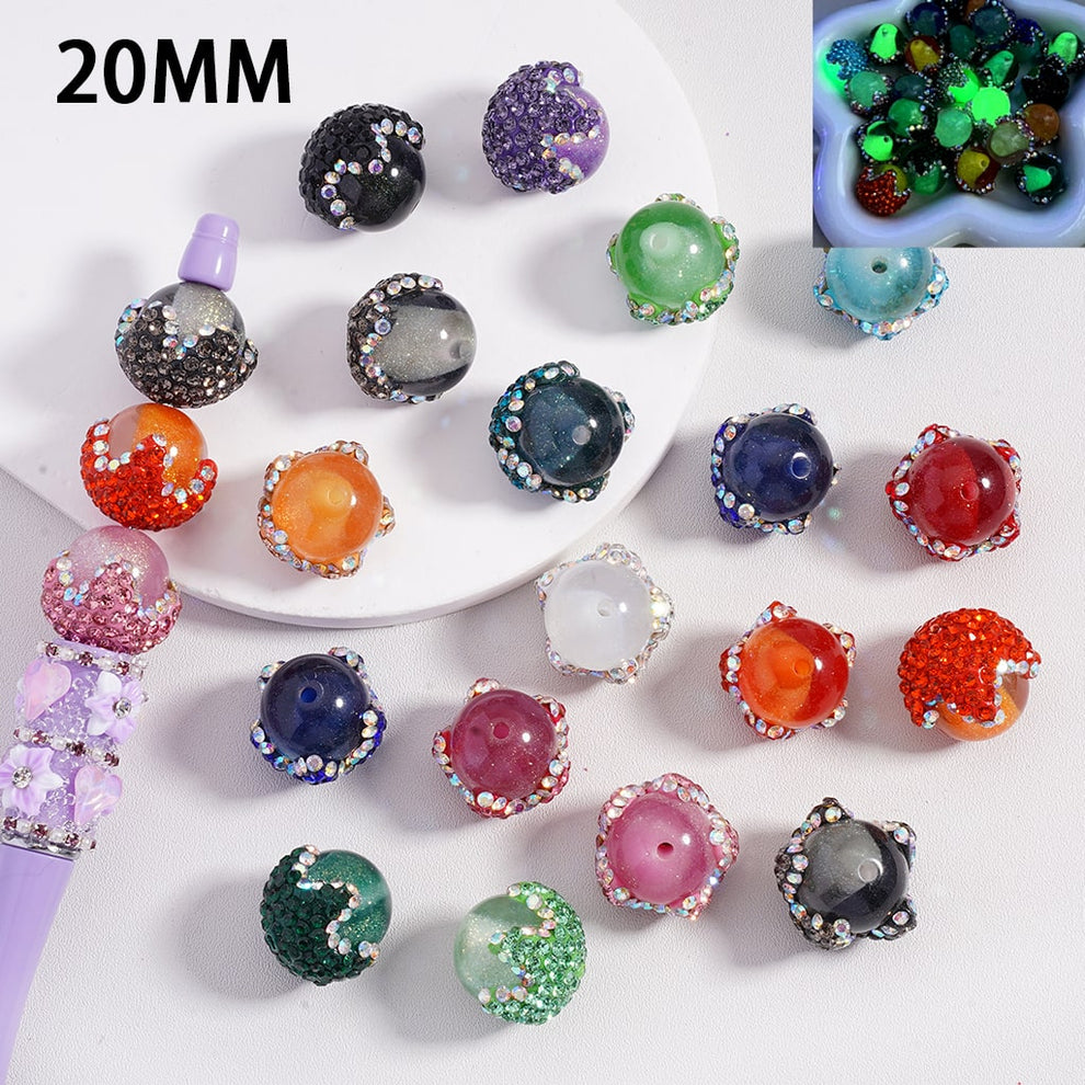 Clay Acrylic Beads Luminous Glitter Sugar Core Inside Shiny AB Rhinest ...