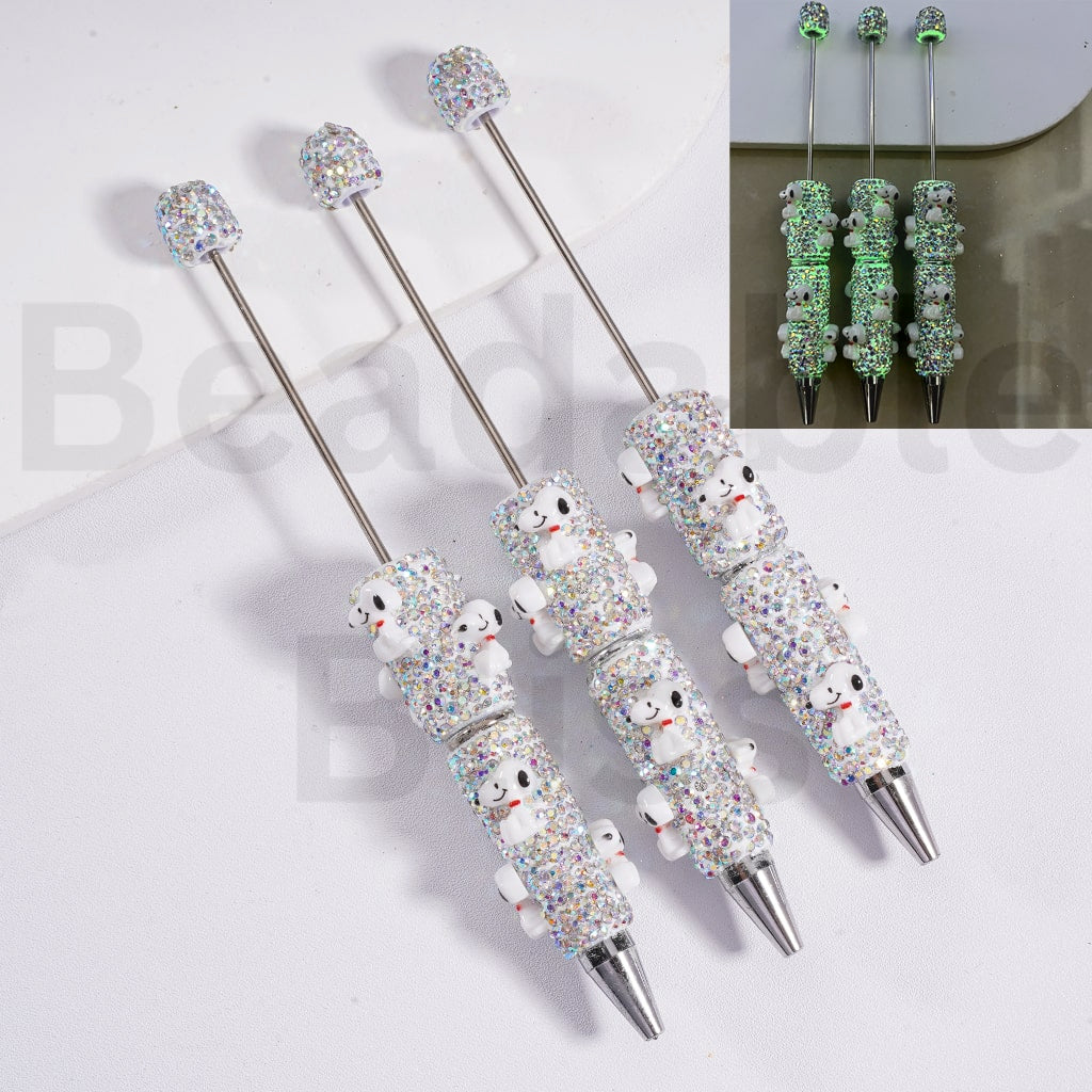 Beadable Clay Pen with AB Rhinestones Luminous Cute Beagle Dog Stuffed ...