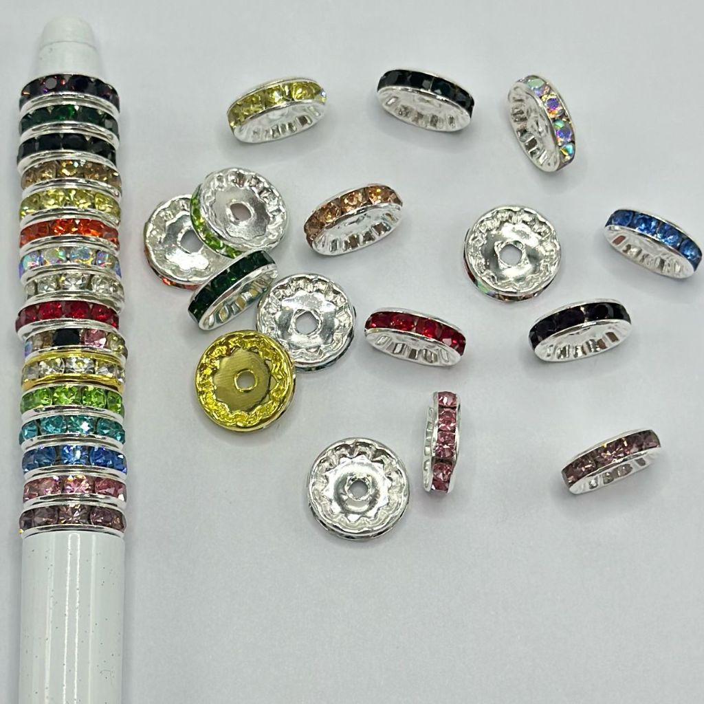 Flat Round Metal Spacers with Rhinestones, Straight, 12 mm – Beadable Bliss