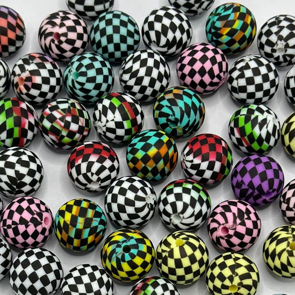 Checkered Pattern Round Silicone Beads Random Mix 15mm – Beadable Bliss