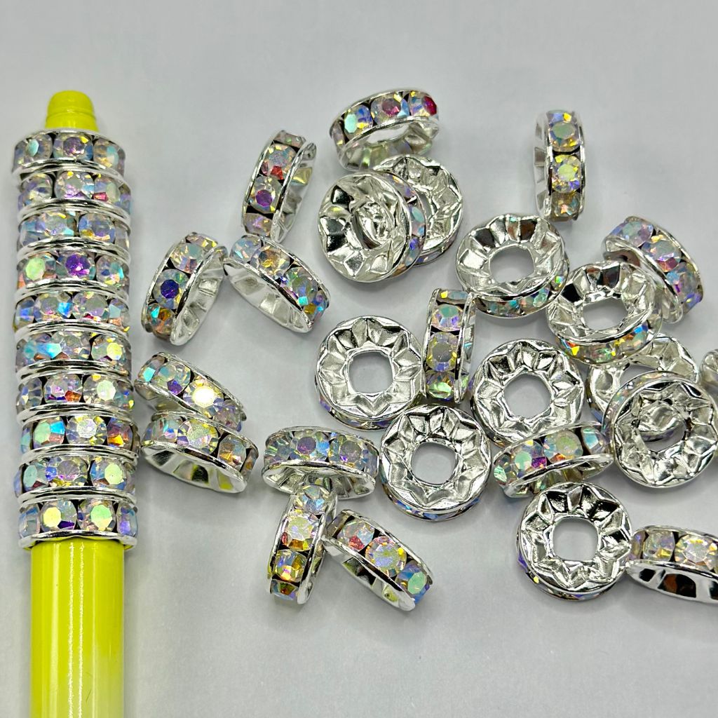 Large Rhinestone Spacers with AB Color, Rhinestones Silver Color, Meta ...