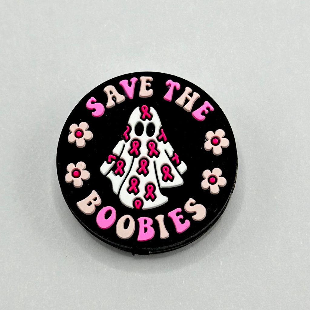 Breast Cancer Ribbon Bowtie, Save the Boobies, Round Silicone Focal Be ...