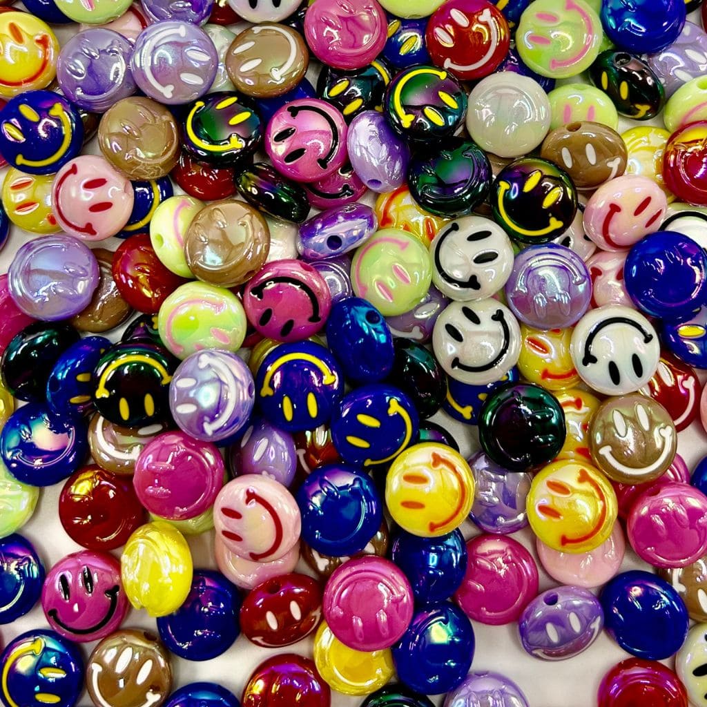 Smiley Face Beads, Round Acrylic Beads with Smiley Emojis – Beadable Bliss
