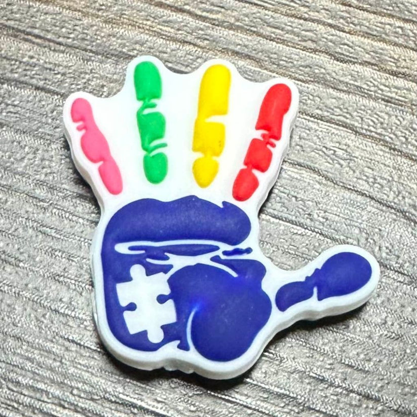 Colorful Autism Hand Print Painting Design Style Silicone Focal Beads ...