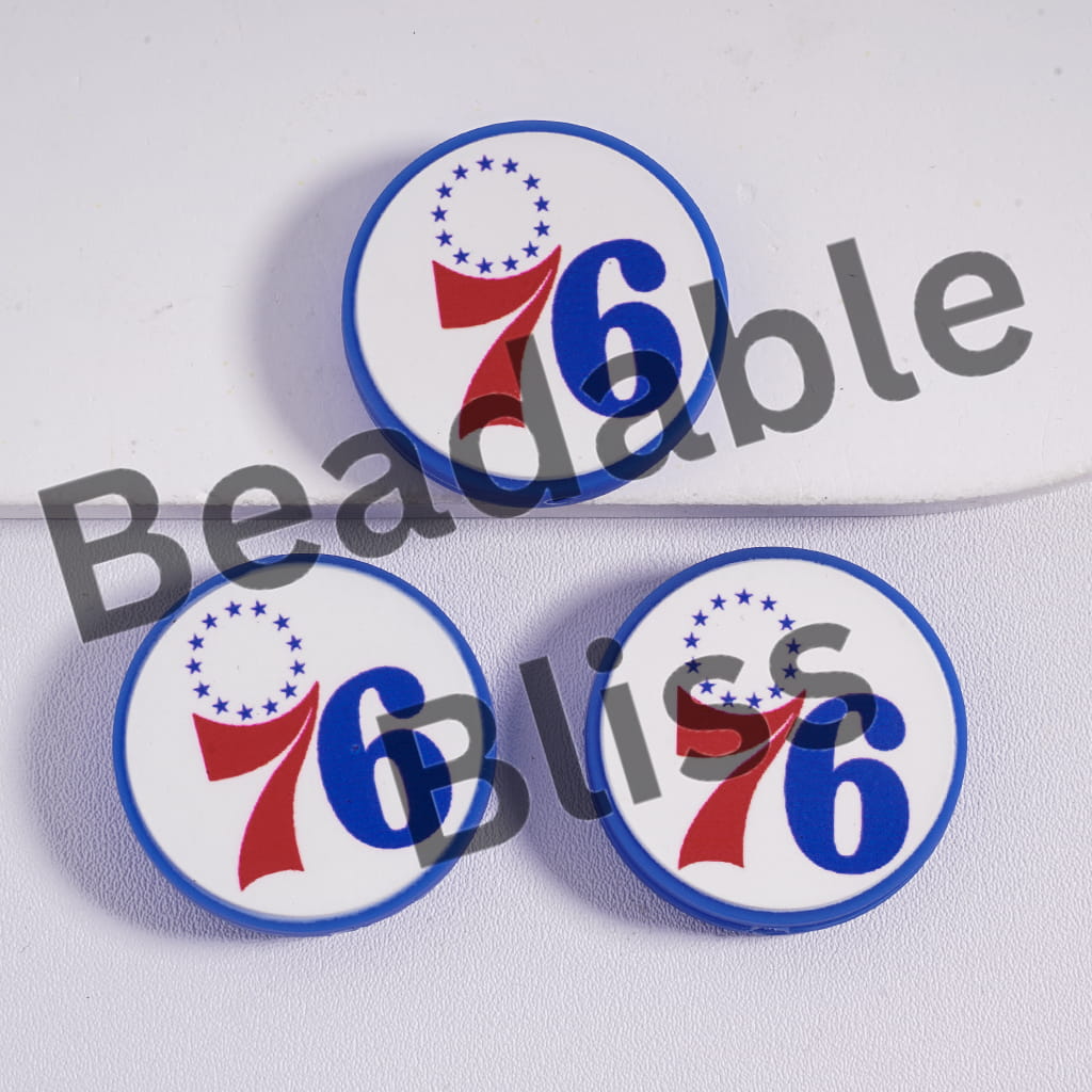 Silicone Focal Beads Philadelphia Basketball Team, Flat Round Shape ...