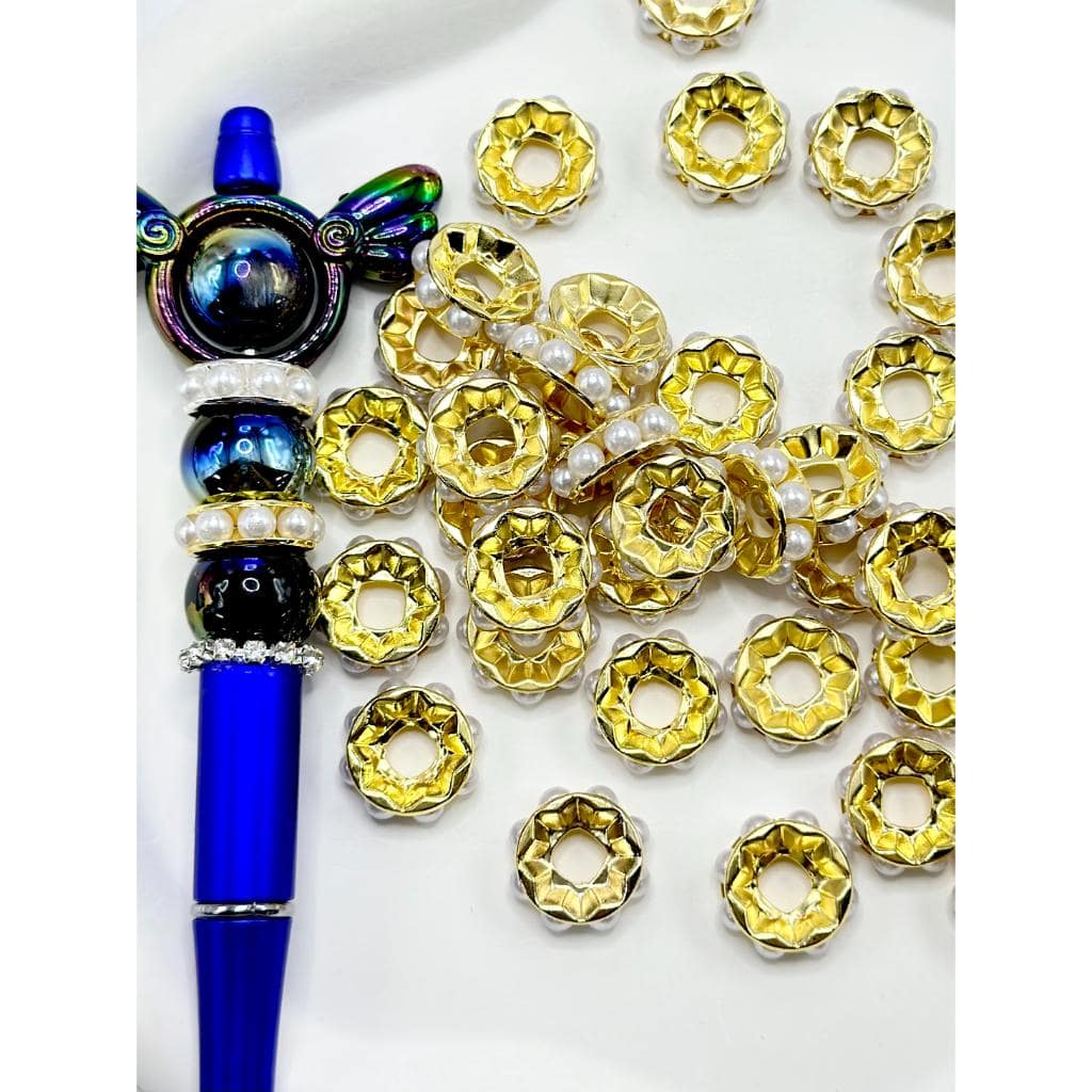 Round Metal Spacer with Big Hole White Pearls, 15MM – Beadable Bliss