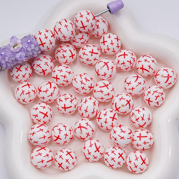 Mini Multi-Color Crosses Printed Silicone Beads 15MM, Number Z-00248 ...