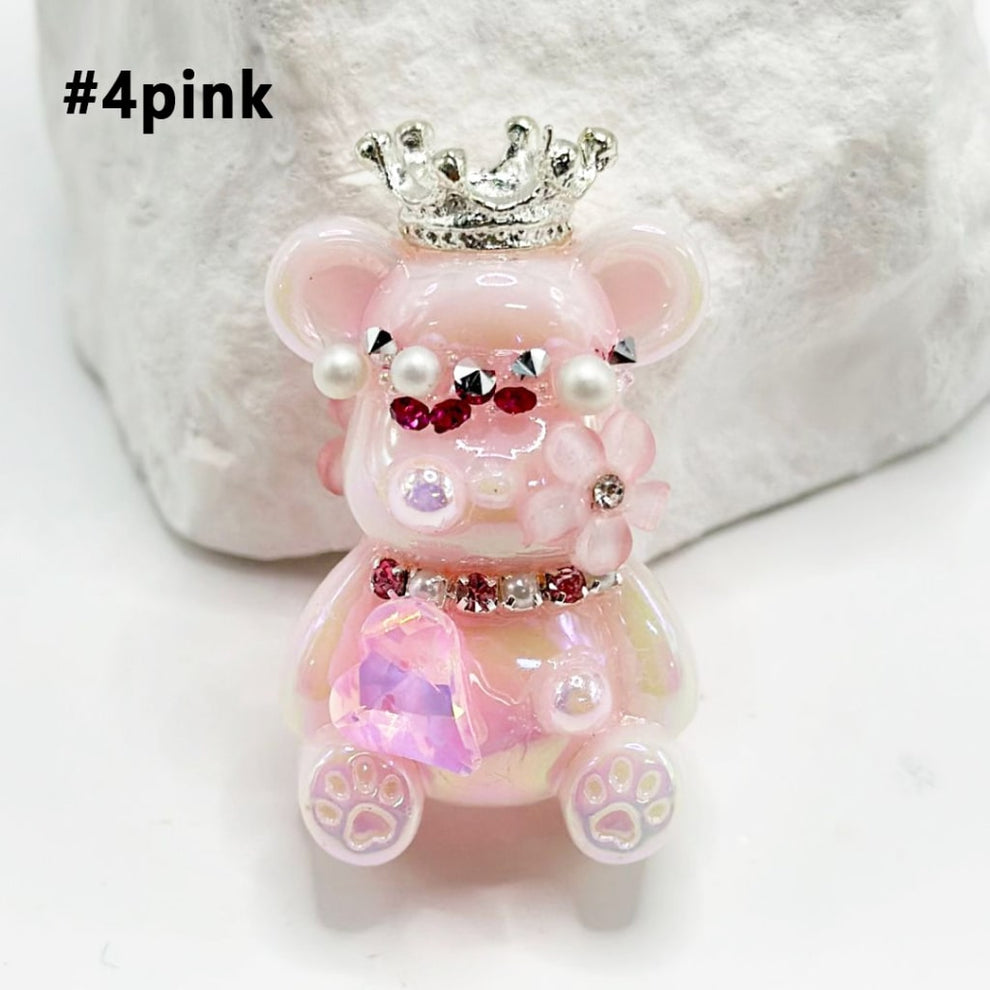 Bling Bling Cute Bear Acrylic Beads with Silver Alloy Crown White Pear ...