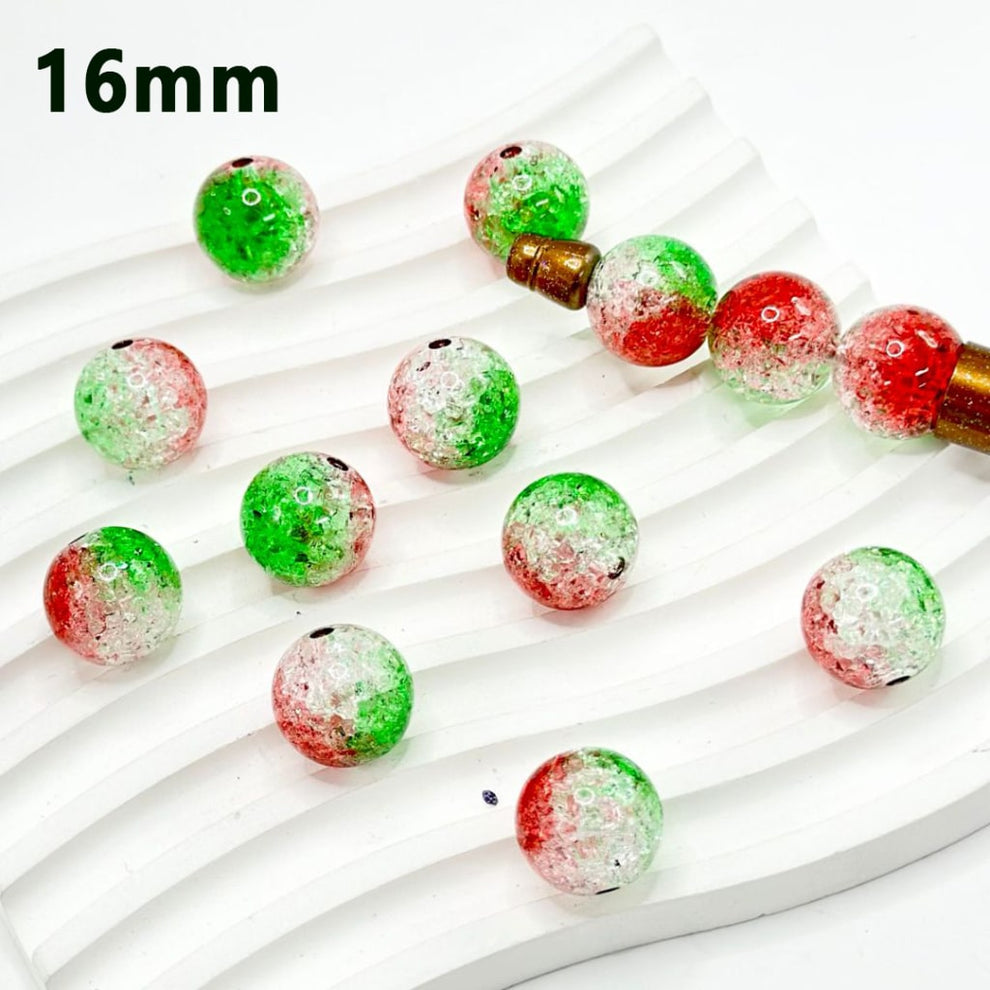 Christmas Green Red Color Clear Round Acrylic Beads Broken Inside, 16M ...