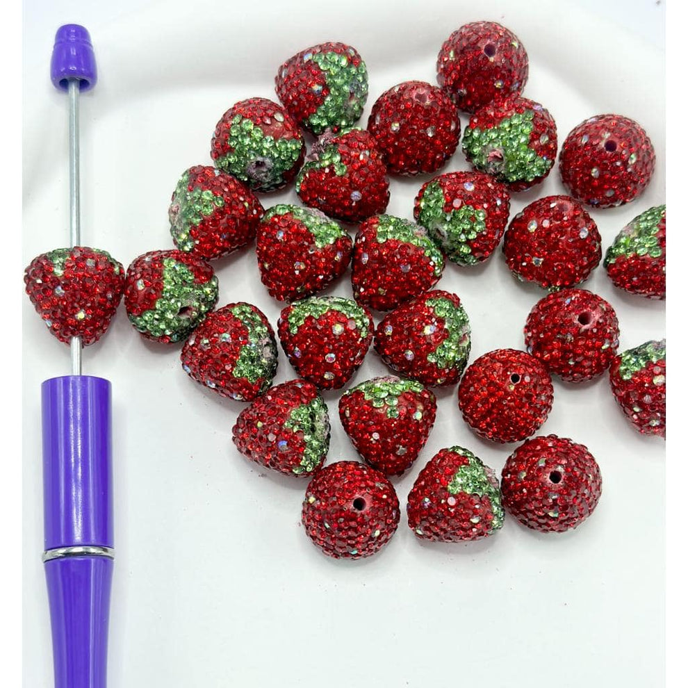 Small Strawberry Clay Beads with Clear Rhinestones, 16MM by 17MM，With ...