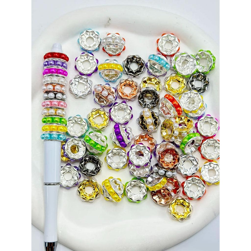 Round Metal Spacer with Big Hole White Pearls, 15MM – Beadable Bliss