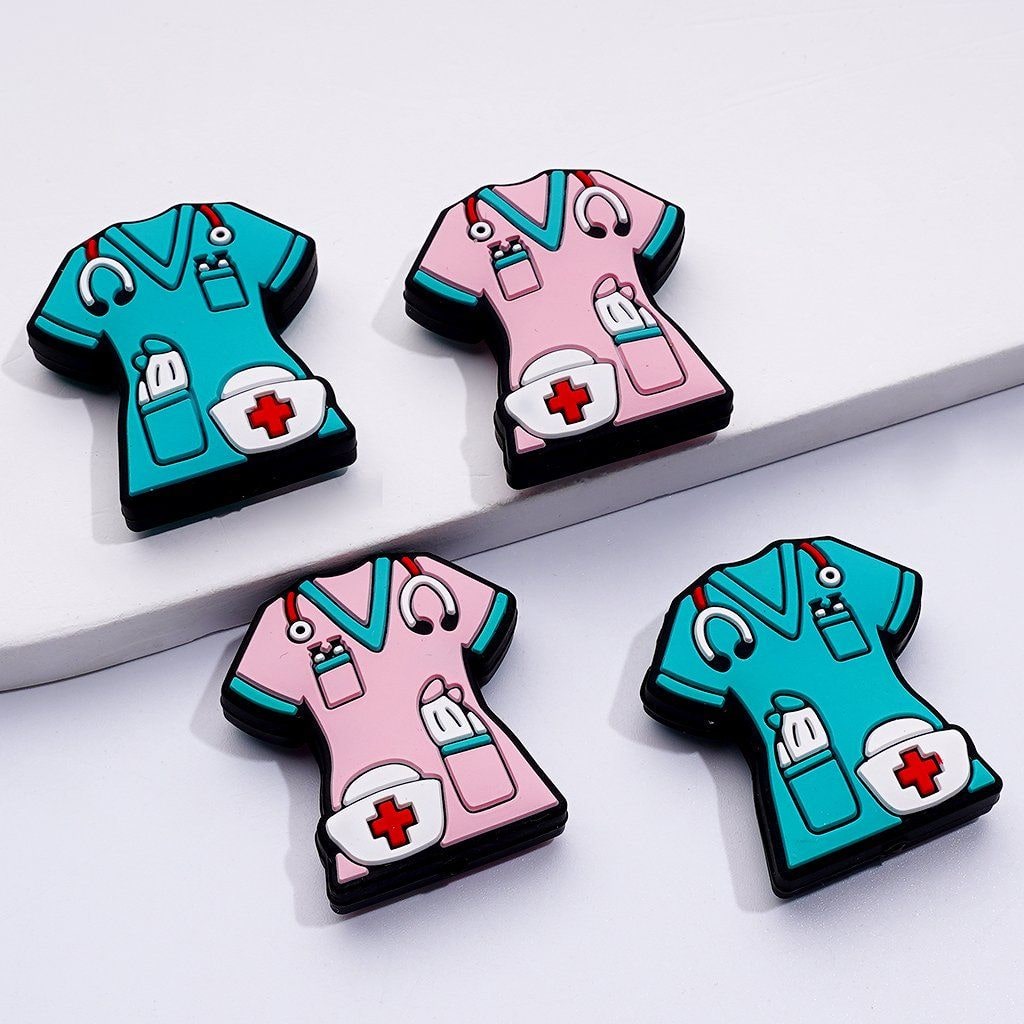 Teal Pink Color Nurse Uniform with Nurse Hat Stethoscope Silicone Foca ...