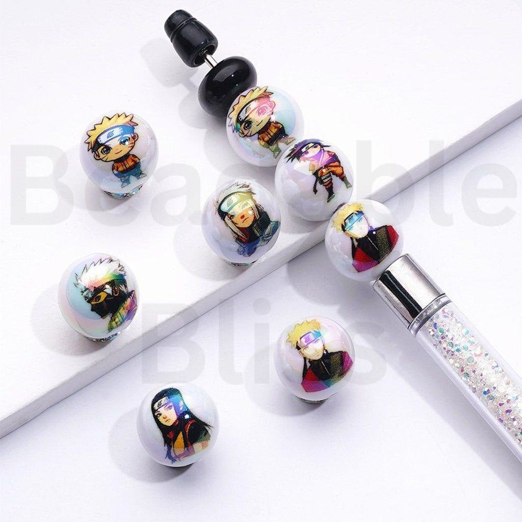 UV Coating Narut Anime White Round Acrylic Beads, 16MM, Random Mix ...