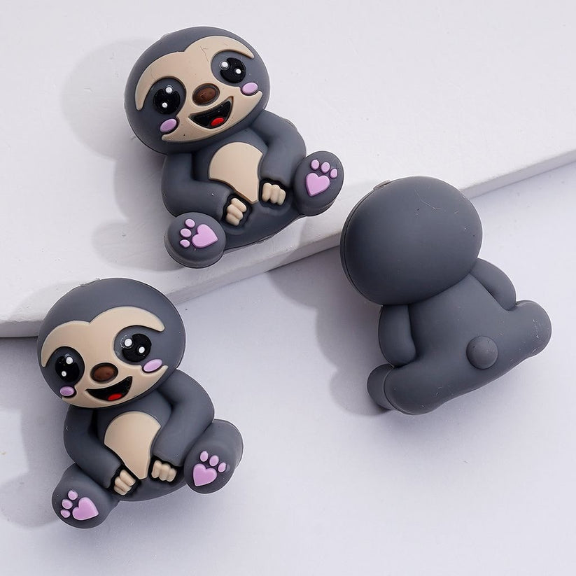 3D Cute Vivid Sloth Silicone Focal Beads – Beadable Bliss