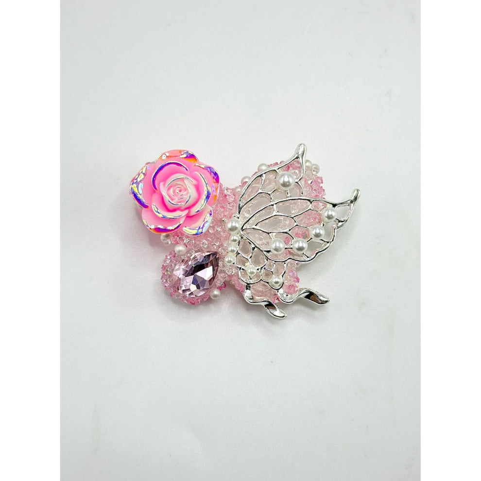 Fancy Silver Alloy Butterfly with Pearls Large Flower Rhinestone Sugar ...