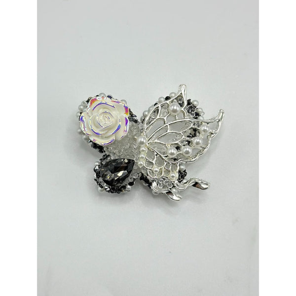 Fancy Silver Alloy Butterfly with Pearls Large Flower Rhinestone Sugar ...