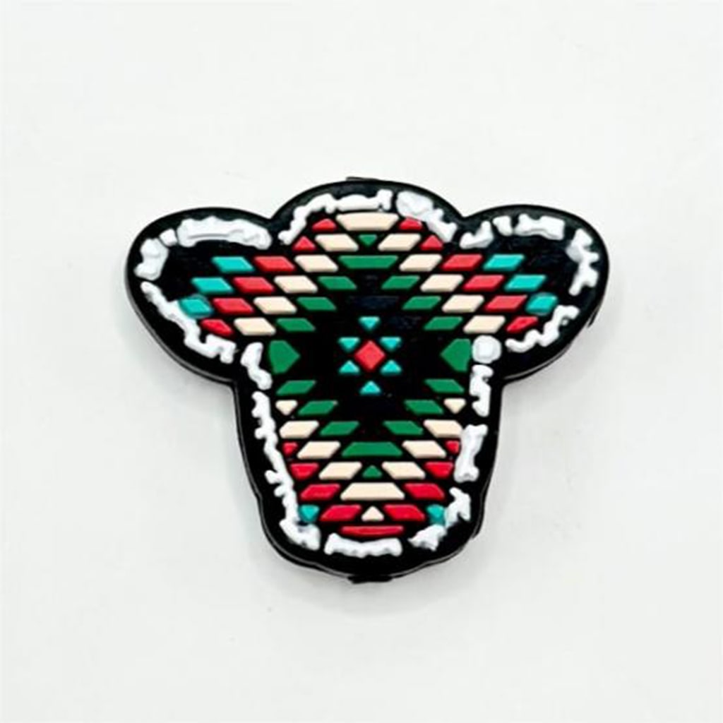 Cow Bull Ox Calf Head with Colorful Aztec Designs Silicone Focal Beads ...