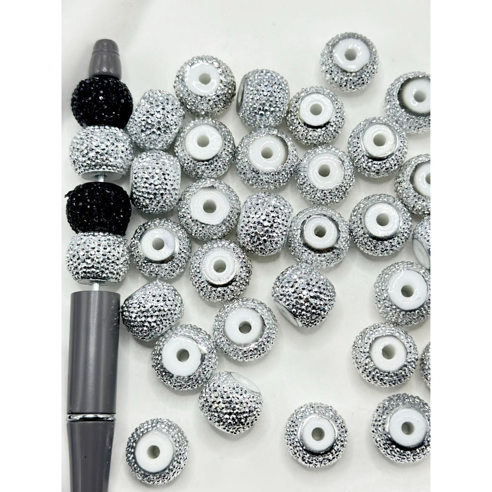 Silver & Black Rhinestone Wheel Acrylic Beads, 12*16MM – Beadable Bliss