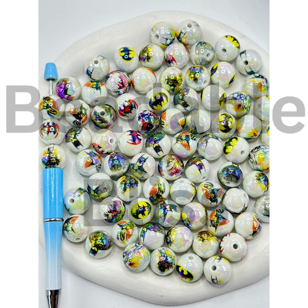 Super Hero Prints White Round Acrylic Beads, Random Mix, 16MM ...