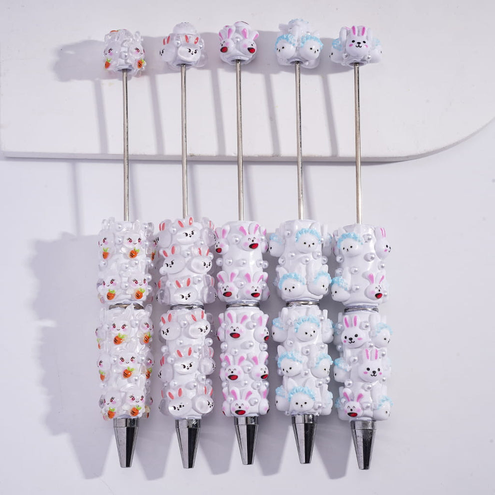 Beadable Clay Pens with Lovely Rabbit Bunny in Various Facial Expressi ...