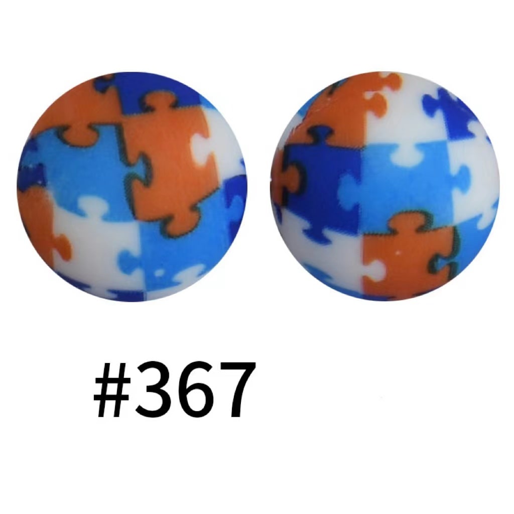 Autism Puzzle Printed Silicone Beads Number 367 – Beadable Bliss